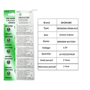 SKOANBE SR936SW 394 AG9 1.5V Button Coin Cell Watch Battery (10-Pack)