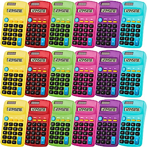 12 Pieces Pocket Size Calculator 8 Digit Display Basic Solar Battery Dual Power Mini Calculator for Desktop Home Office School Students Kids, 6 Colors