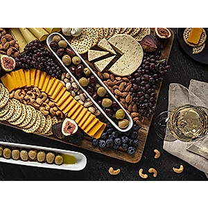 Kook Olive Boat Tray, Ceramic Serving Dish, Narrow Canoe for Charcuterie Board, Cheeses and Appetizers, Dishwasher Safe, 12”, Set of 2, White