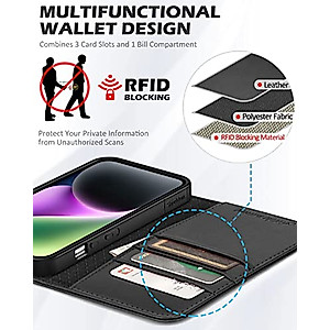 SHIELDON Case for iPhone 14 6.1" 5G, Genuine Leather iPhone 14 Wallet Folio Case [Magnetic Closure] [RFID Blocking Card Slots] [Kickstand] Full Protection Case Compatible with iPhone 14 2022 - Black