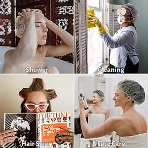 Shower Cap, 12 Pcs Plastic Shower Caps, Shower Caps for Women Reusable Waterproof, Elastic Band Flower Printed Hair Cap for Shower Spa Salon