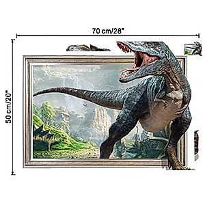 BOSUE SLLXG 3D Dinosaur World Wall Decals Kids Wall Stickers Peel＆Stick Tyranosaurus Home Decor Dinosaur Break Through The Wall Art Murals for Kids Teen Nursery Bedroom Living Room Bathroom Decor