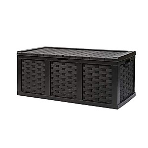 Starplast XXL Sit-On Rattan Style Storage Box: 167.5 Gallon Outdoor Plastic Bin, Weather & Water Resistant, 62.9 x 29.5 x 25 Inches, 2 Colors, 66-811