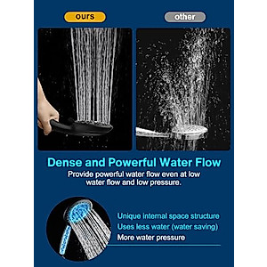 Cobbe 48-Setting High Pressure 3-Way Shower Head Combo, Hand Held Shower & Rain Shower Separately or Together, 4.7" Dual 2 in 1 Showerhead with Stainless Steel Hose - Matte Black
