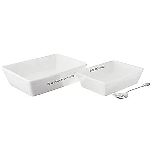 Mud Pie Farmhouse Inspired Set of 2 Serving Spoon Baking Dish Set, One Size, White