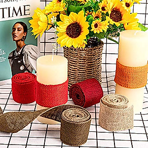 Whaline 8 Fall Burlap Ribbon Roll Assorted Thanksgiving Wired Wrapping Ribbon Rustic Plaid Red Orange Brown Nature Craft Ribbon for Gift Wrapping Wedding Autumn Harvest Wreath Decor, 26 Yard