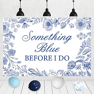 JOYMEMO Something Blue Before I Do Bridal Shower Decorations for Women, Blue and White Balloons Garland Arch Kit with Blue Flower Party Backdrop, I Do Diamond Ring Balloon, Bachelorette Party