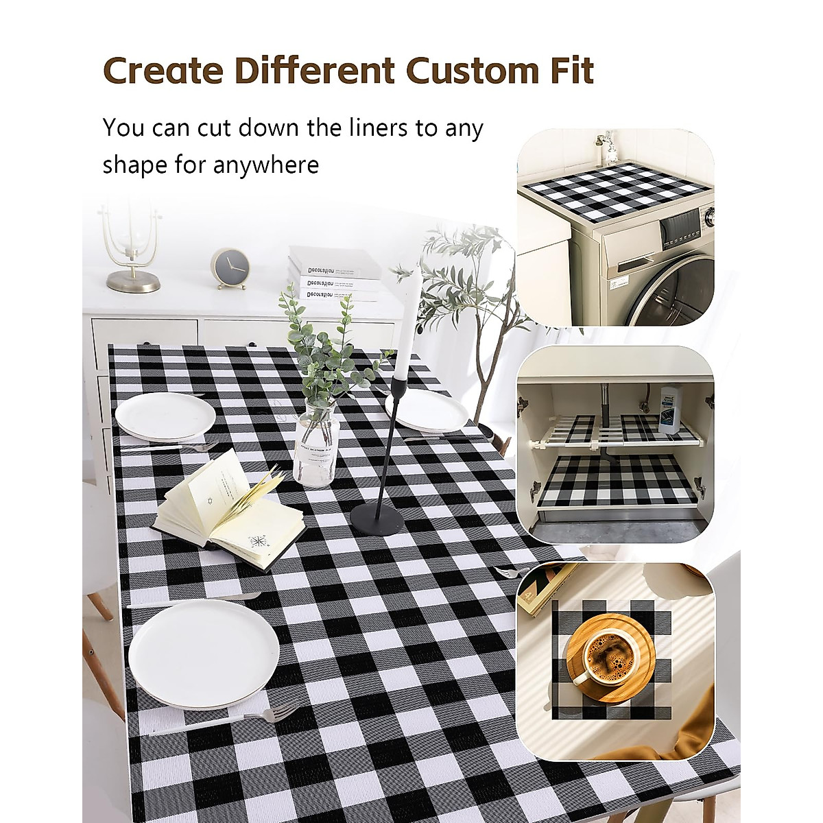 Shelf Liner for Kitchen Cabinets Non-Adhesive Drawer Liner Non-Slip Cabinet Liners Washable Thickened Mats for Cupboard, Tool Box, Shelves, Dorm Drawers, Pantry, 11.8In x 10FT, Black