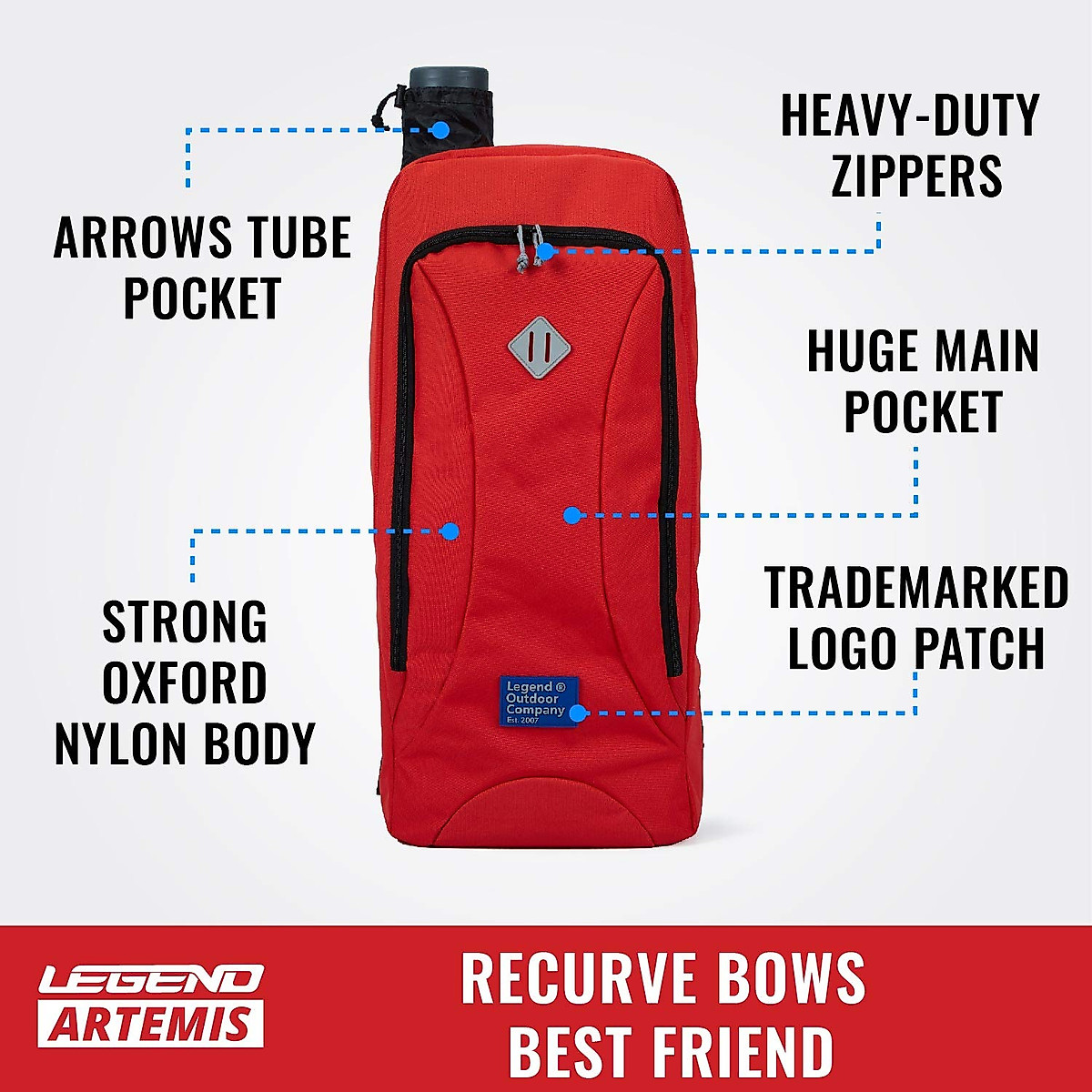 Legend Artemis Archery Backpack for Recurve Bow - Professional Bow Backpack for Travels - Storage Pockets for Gear & Accessories - Protective Foam Padding - Comes with Arrow Tube Case - 11"x8"x27"