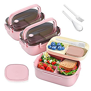 Bento Box Kids Kit, 1.3ML Bento Box with Sauce Container & Cutlery, 6 Compartments Carrying Handle Bento Lunch Box for Kids Adults Kids Toddler