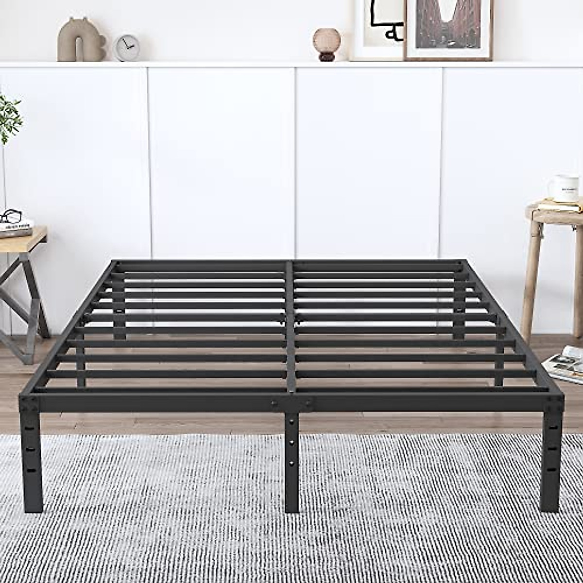 YUSENHEEI Full Size Bed Frame 16 Inches High Metal Platform Bedframe with Slat Strips Easy Assembly Heavy Duty Strong No Need Box Spring Noise Free Non-Slip Large Storage Space Underbed
