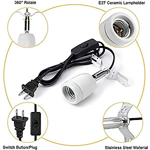 eecoo 300W Reptile Lamp Socket, 360° Rating Heat Light Holder Kit, Habitat Basking Lamp Base Stand with Switch, E27 Socket for Lizard Turtle Snake Aquarium (no Bulb Included)