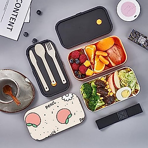 Peachy Cutie Adult Lunch Box, Bento Box, With Cutlery Set Of 3, 2 Compartments, Rectangular, Lunch Box For Adults