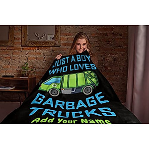 Jojizaio Custom Throw Blanket Just A Boy Who Loves Garbage Truck with Your Text Custom Throw Blanket with Your Text Personalized Blankets Best Gifts for Kids, Friends 40"x30" Extra Small
