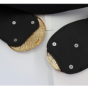 losofar Women Elastic Wide Stretchy Waist Cinch Belt Retro Fashion Automatic Buckle Waistband (black gold, waist below 42")