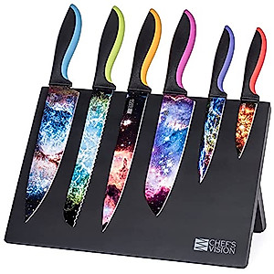 CHEF'S VISION Cosmos Knife Set Bundled With BEHOLD Free Standing Magnetic Holder Black