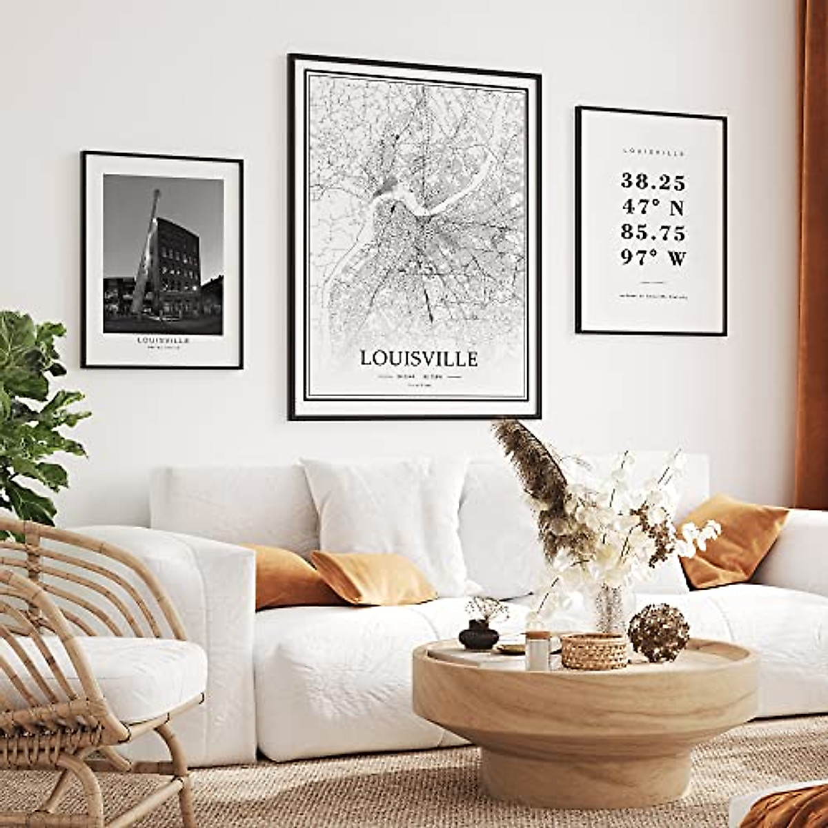 Dear Mapper Louisville United States View Abstract Road Modern Map Art Minimalist Painting Black and White Canvas Line Art Print Poster Art Line Paintings (Set of 3 Unframed) (16x24inch)