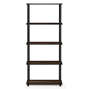 Furinno Turn-N-Tube 5-Tier Multipurpose Shelf / Display Rack / Storage Shelf / Bookshelf, Round Tubes, Columbia Walnut/Black