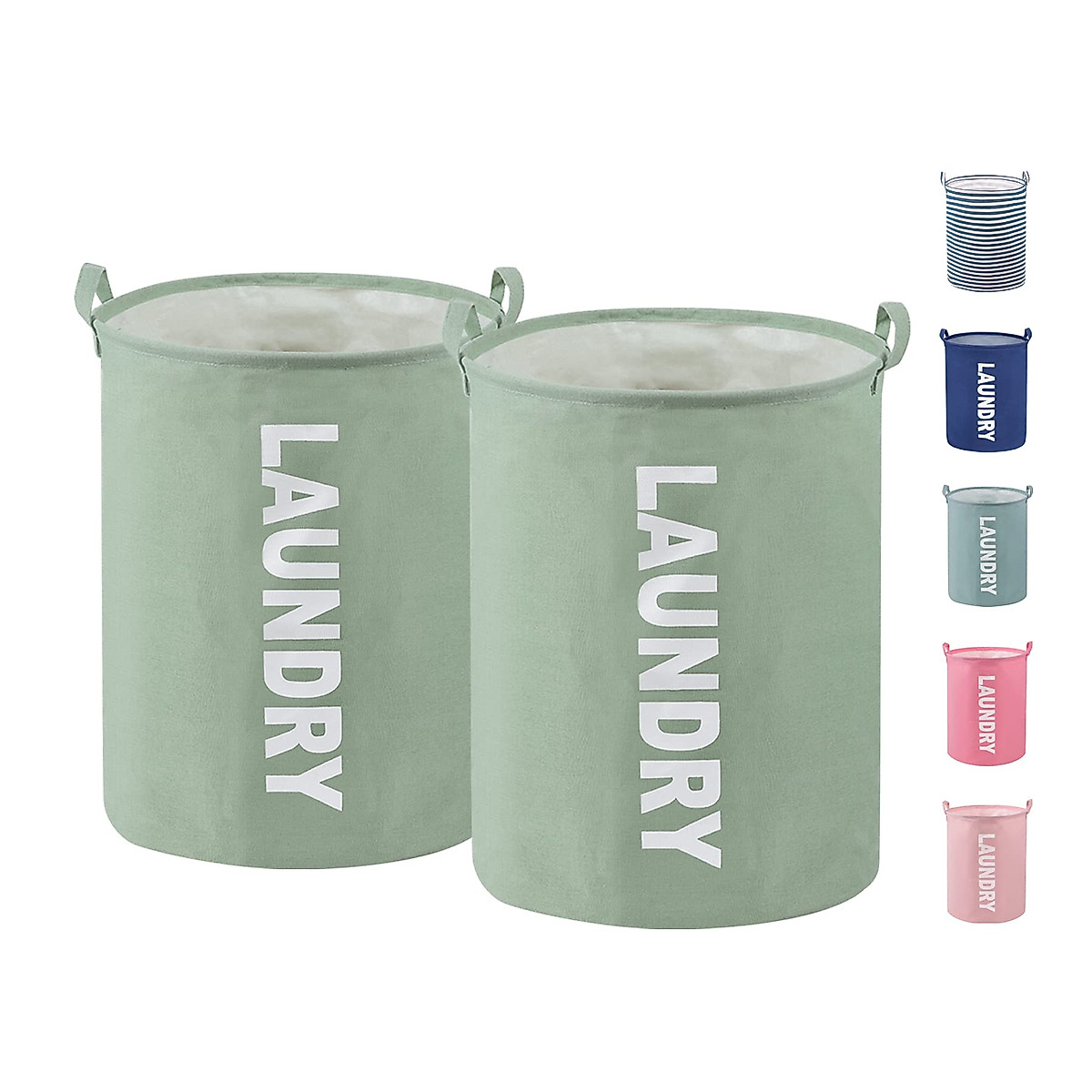 Consmos 6 Sets - 12 Pieces Collapsible Laundry Basket, Large Laundry Hamper with Handle, Freestanding Laundry Baskets Dirty Clothes Basket for Bedroom, Bathroom, Green, Dark Blue and Haze Blue