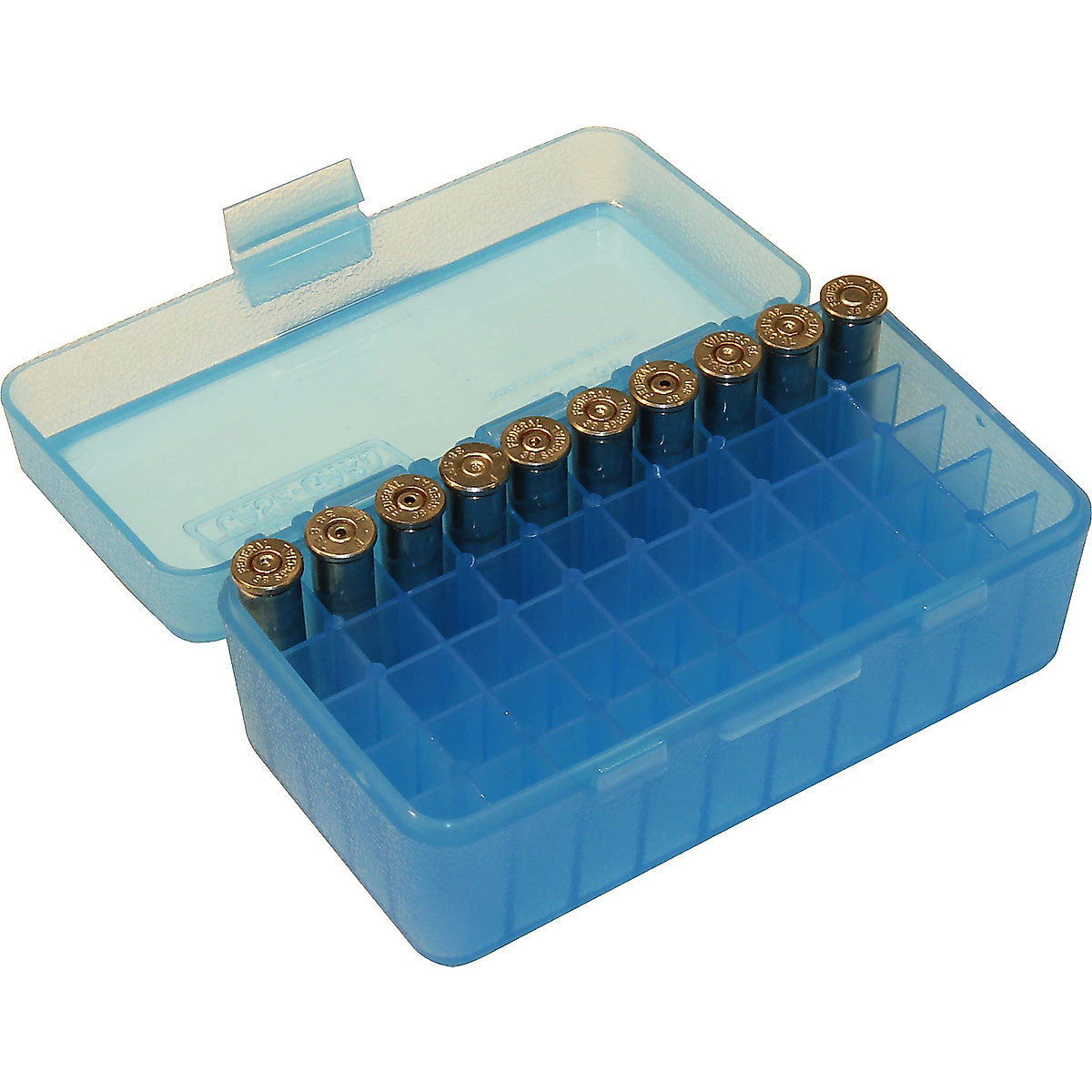 MTM 50 Round Flip-Top Ammo Box 38/357 Cal (Clear Blue)