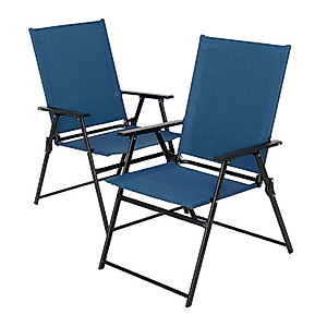 Virvla Patio Folding Chairs, Outdoor Portable Dining Chairs for Lawn Garden and Porch,Set of 2 - Dark Blue
