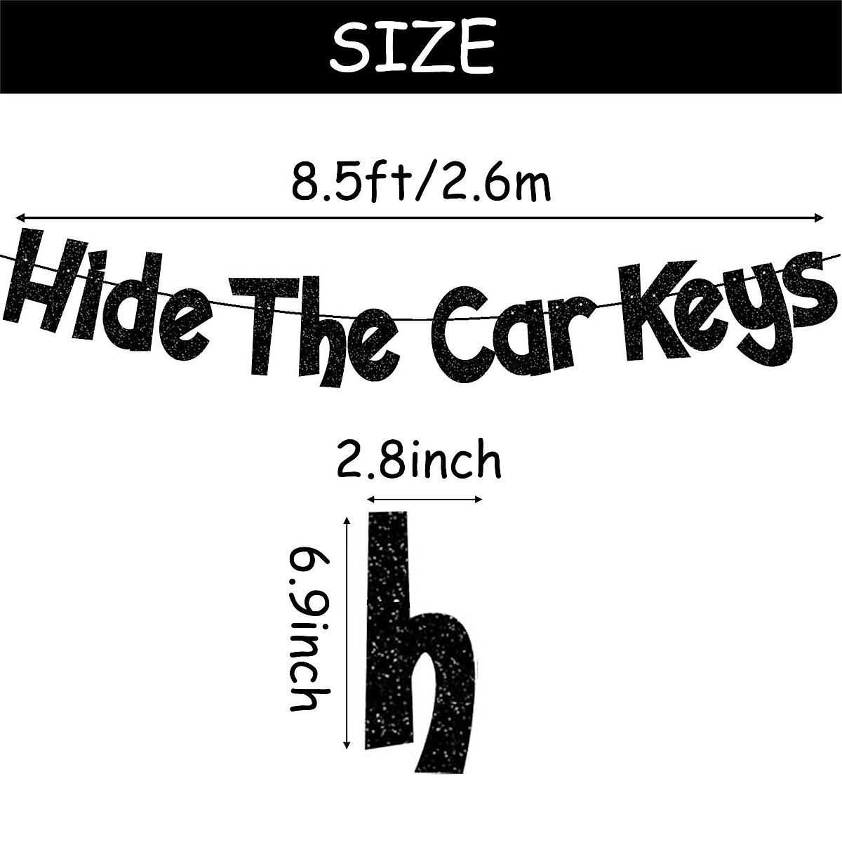 Hide The Car Keys Banner,Pre-Strung Glitter Black 16th Birthday Banner,15th and 16th Funny Birthday Party Decorations for Boys Girls 16 Year Old,Sweet Sixteen,Happy 16th Birthday Supplies Gifts Ideas