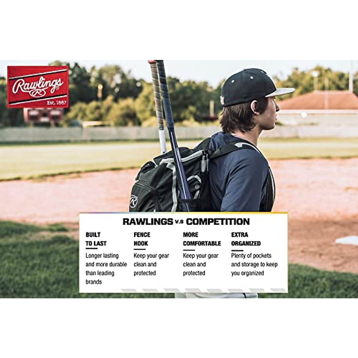 Rawlings R500 Series Baseball/Softball Backpack, Scarlet, 17.5˝ H x 15.5˝ W x 8.5˝ D