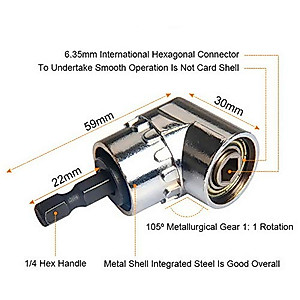 3Pcs 1/4 3/8 1/2" Hex Shank Drill Nut Driver Bit Set, Impact Grade Driver Sockets Adapter Extension Set Drill Bit, 105 Degree Right Angle Driver Extension Screwdriver Drill Attachment