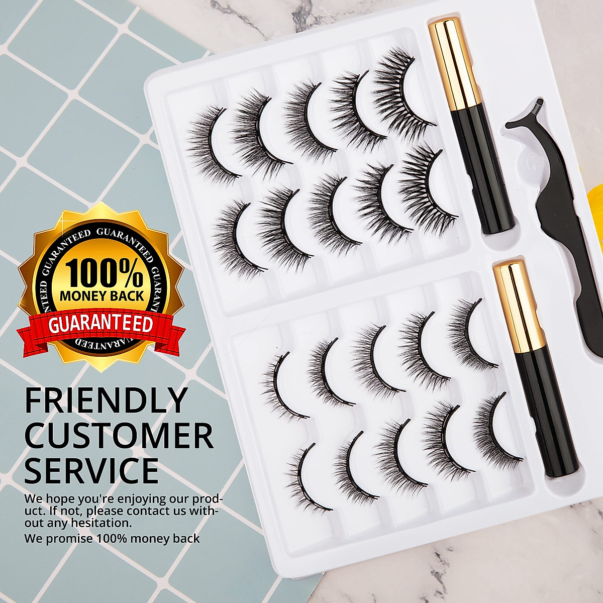 10-Pairs Magnetic Eyelashes Kit With Mirror Case Strong Magnetic Waterproof Magnetic Eyeliner Natural Look Different Lengths&Densities False Lashes No Glue Needed