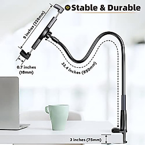 eSamcore Phone Stand Tablet Stand - Universal Gooseneck Cell Phone Holder with Clamp Flexible Neck Mount for Bed Desk Table, Compatible with All 4.7" - 10.9" iPhone iPad Galaxy Tab Switch [Black]