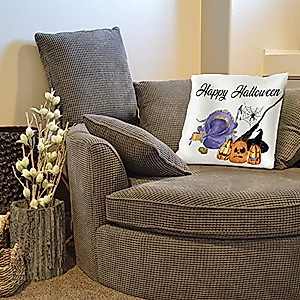 Witch Pumpkins Gnome Throw Pillows for Couch 18x18 Halloween Gnomes Modern Wrinkle Satin Pillow Shams for Bedroom Living Room Sofa Chairs with Zipper Closure Housewarming Gifts