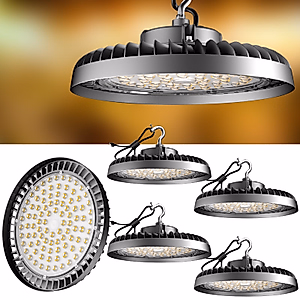 Lightdot 250W LED High Bay Light 37500lm UFO High Bay Shop Light, 5000K AC100-277V ETL Listed High Bay LED Light Suit for 30~40FT Height Workshop/Barn/Garage-4Pack