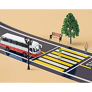 64 Pcs Railway Scenery Model Trains Architectural 1: 50 Scale Painted Figures Include Miniature People Mini Cars Light Lamp Bench Lawn White Colored Lines Trees Train Accessories for Micro Scene DIY