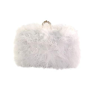 Bewaltz posh style Fluffy Fur Clutch Faux Fur Handbag Evening Clutch White