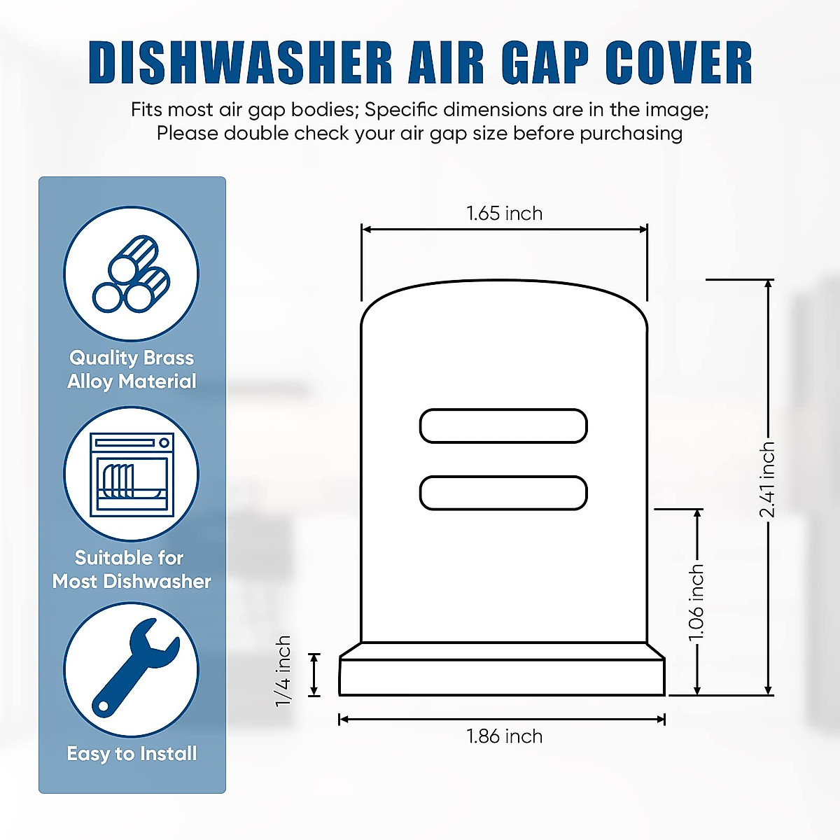 Dishwasher Air Gap Cover Air Gap Cap for Sink Solid Brass Air Gap Cover Replacement Kitchen Air Gap, 1-5/8" Cap Diameter 2-1/4 Cap Height (Matte Black Color)