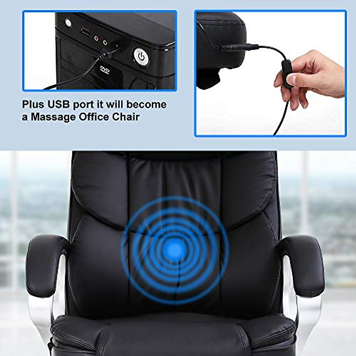 Ergonomic Home Office Chair Desk Chair Executive Chair High Back Leather Computer Chair with Arms Lumbar Support Headrest Massasge Height Adjustable Swivel Rolling Task Chair for Adult Women Men