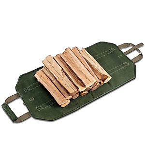 eletecpro Firewood Carrier 39x18 Inch Durable Waxed Canvas Log Carrier Heavy Duty, Fire Place Sturdy Wood Carring Bag with Handles Security Strap for Camping Indoor (Green)