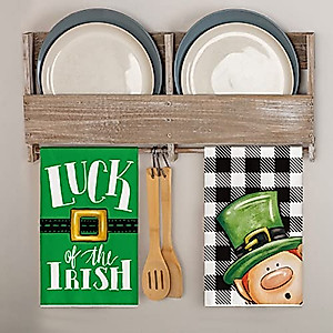 Artoid Mode Buffalo Plaid Luck of The Irish Shamrock St Patrick's Day Kitchen Towels Dish Towels, 18x26 Inch Seasonal Decoration Hand Towels Set of 2