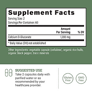 Earth Harmony Calcium D-Glucarate 1200mg - Advanced Detoxification Support & Double The Strength of Calcium D Glucarate 500mg - 120 Capsules (2-Month Supply)