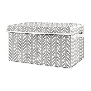 Sweet Jojo Designs Grey Boho Arrow Boy or Girl Small Fabric Toy Bin Storage Box Chest For Baby Nursery or Kids Room - Gray and White Herringbone for Woodland Forest Friends Collection