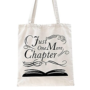 Ihopes Just One More Chapter Reusable Tote Bag | Funny Bookworm Library Canvas Tote Bag School Bag Book Lovers Gift for Teens Men Women Friends Kids