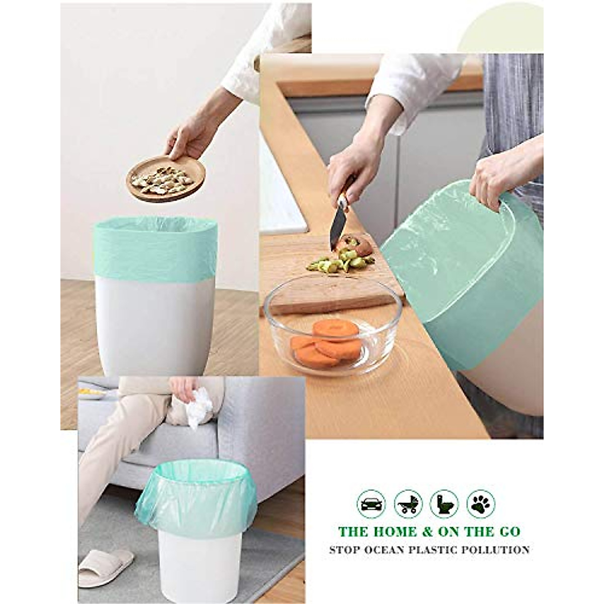 4-6 Gallon Small Trash Bags Compostable Trash Bags,AYOTEE 60 Count Ultra Strong Unscented Garbage Bags Mini Trash Bags Waste Basket Liners for Bathroom, Kitchen,Bedroom, Office, Pet, Car(Green)