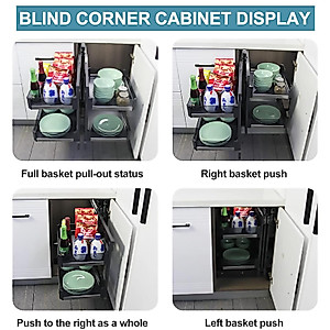 QLYFWLKQ Blind Corner Cabinet Pull Out Organizer, 2 Tier 4 Shelf Chrome Blind Corner Soft Close, Corner Kitchen Cabinet Pull Out Storage Rack Shelf