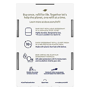 Dove Deodorant Refills Refill Kit 0% Aluminum Sensitive Aluminum Free Deodorant, 1.13 oz