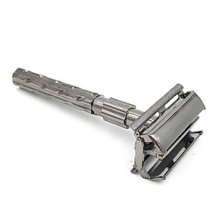 Parker 22R Gunmetal Finish Butterfly Open Double Edge Safet Razor for Men, 5 Parker Premium Platinum Double Edge Razor Blades Included