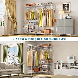 VIPEK L9 L Shape Garment Rack Heavy Duty Clothing Rack with 4 Adjustable Shelves & Slid Baskets, Freestanding Clothes Rack Metal Wardrobe Closet Rack, 44.6"L x 39"W x 73.4"H, Max Load 700LBS, White