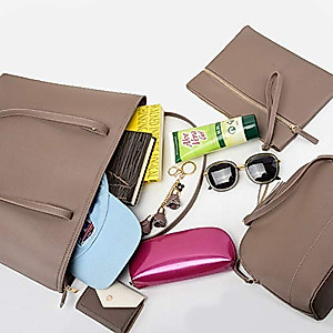 Large Tote Bags for Women Shoulder Bags Leather Clutch Purses and Wallet 4 pcs Set Khaki