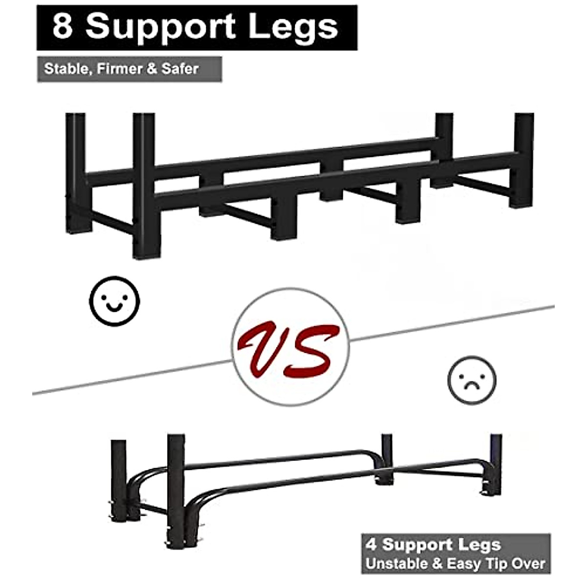 Koutemie 4Ft Outdoor Firewood Rack Holder for Fireplace Wood Storage, Adjustable Fire Log Stacker Stand, Black