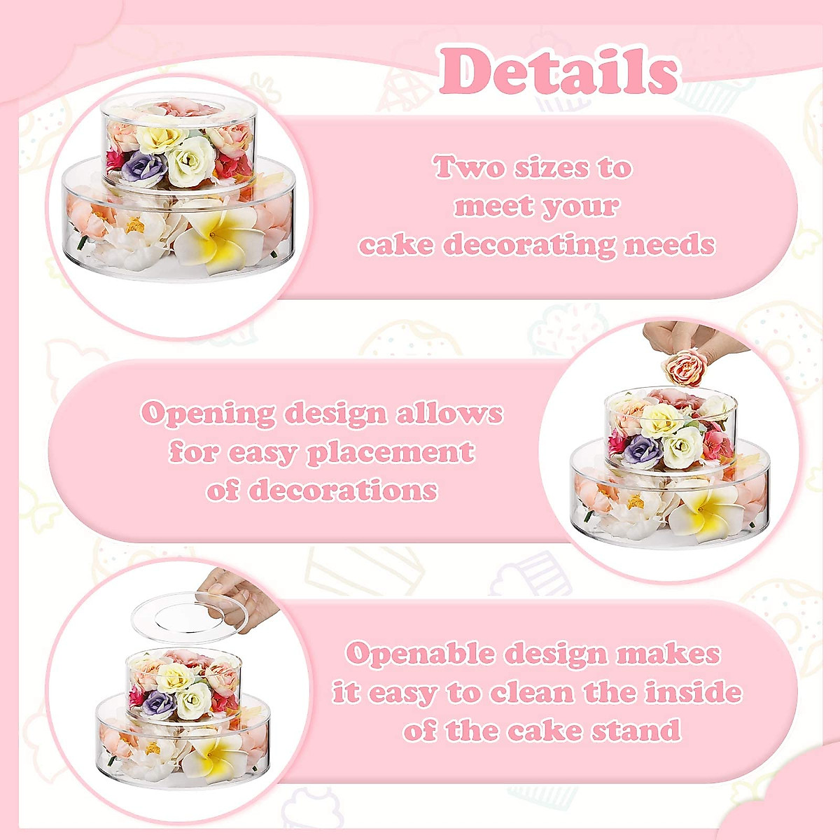 Weysat 2 Pcs Acrylic Fillable Cake Stand 7 Inch and 4.7 Inch Clear Cake Riser Round Cake Tier Decorative Cylinder Stand for Wedding Birthday Party(7''D x 2''H, 4.7''D x 2''H)