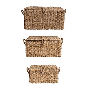 Creative Co-Op Woven Seagrass Storage, Set of 3 Sizes, Natural Trunk